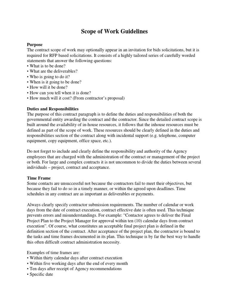 Scope of Work Guidelines | PDF | Ellipsis | Business
