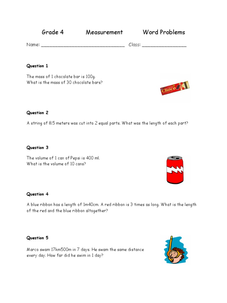 Measurement Word Problems Worksheet