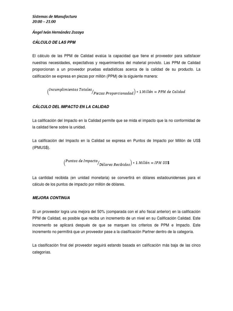 Cálculo de PPM en Calidad | PDF