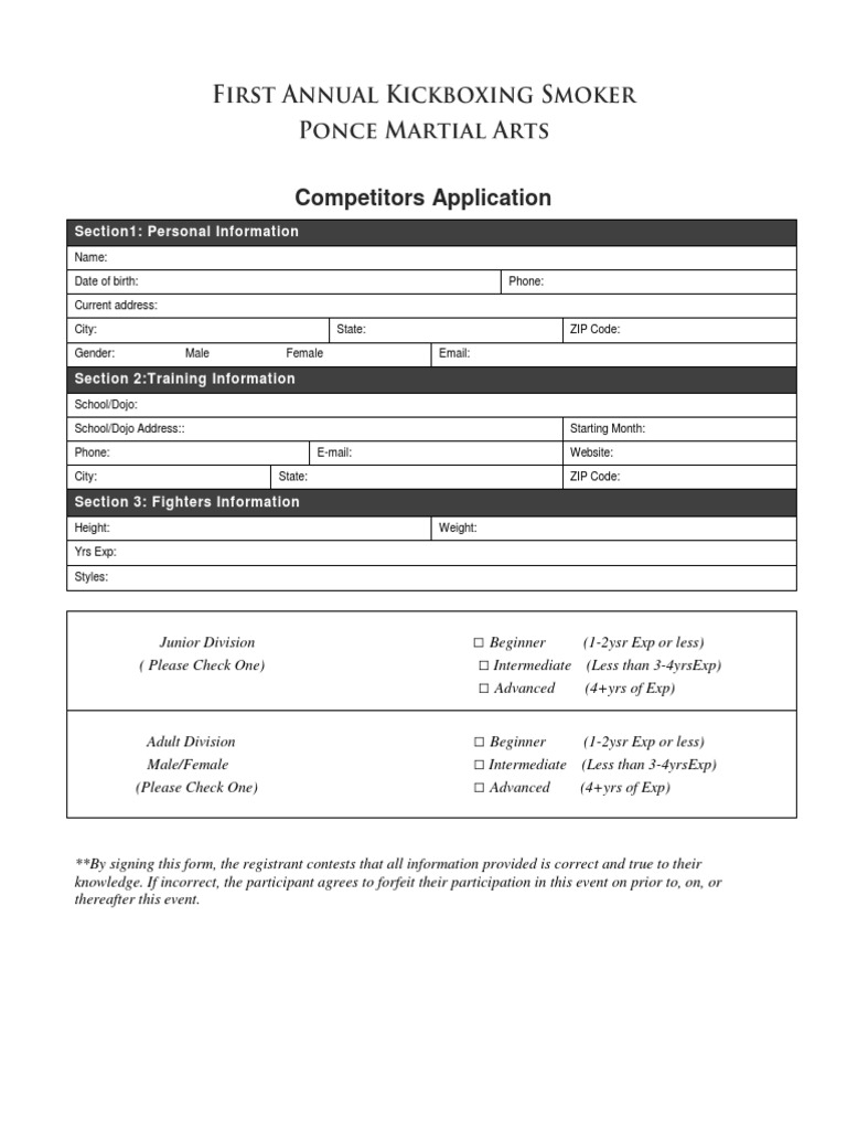 Kickboxing Event Registration Form | PDF | Negligence | Damages