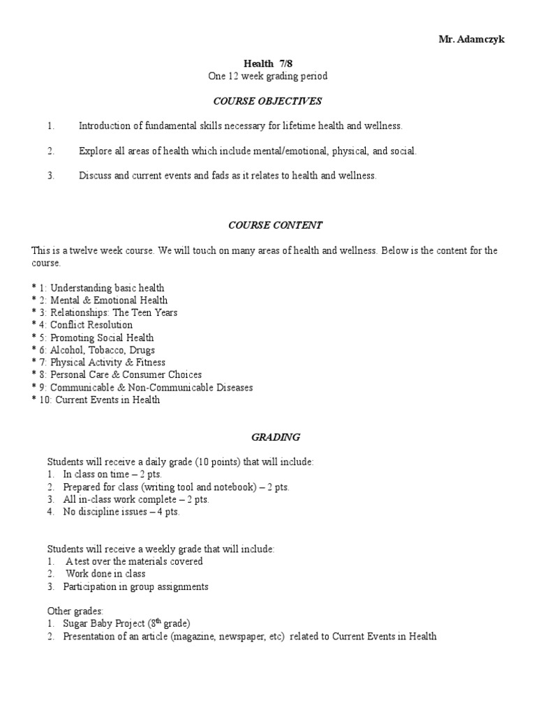 Health Middle School Syllabus | PDF