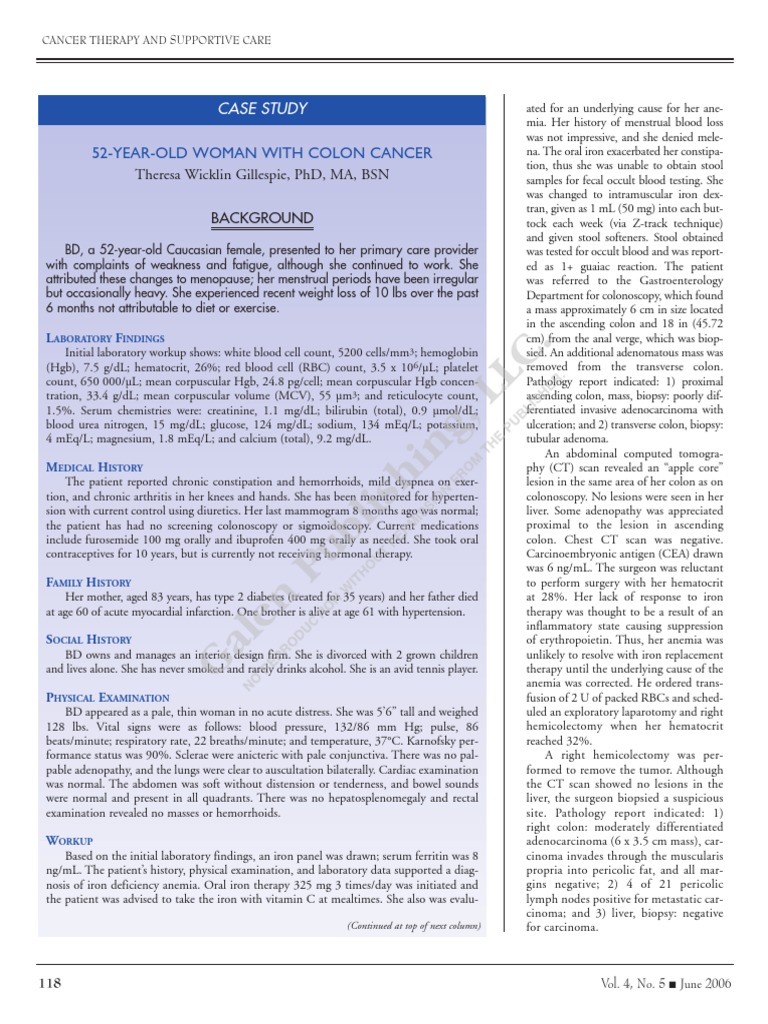 Colon Cancer Case Study: Diagnosis & Treatment | PDF | Colorectal ...