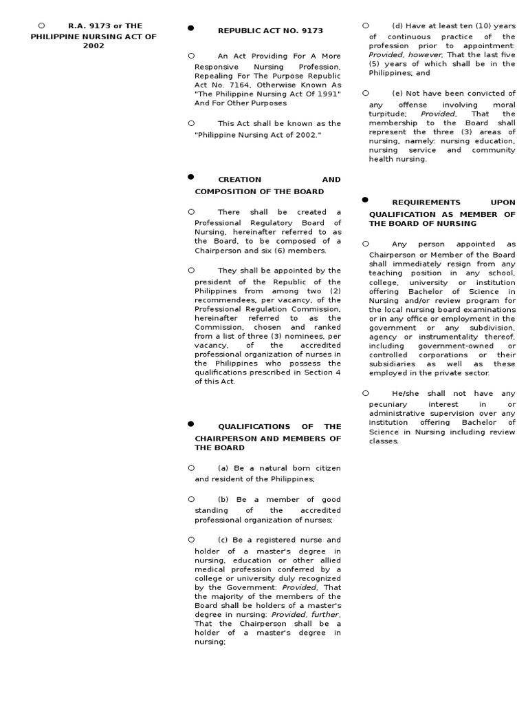 RA 9173 & Legal Responsibilities of Nurses | PDF | Licensure | Nursing