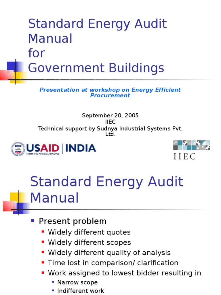 Standard Energy Audit Manual For Government Buildings: Presentation at ...