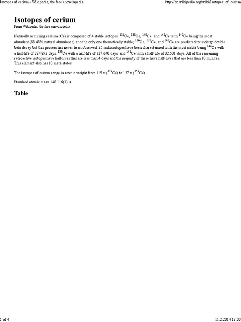 058 - Isotopes of Cerium - Wikipedia, The Free Encyclopedia | PDF ...