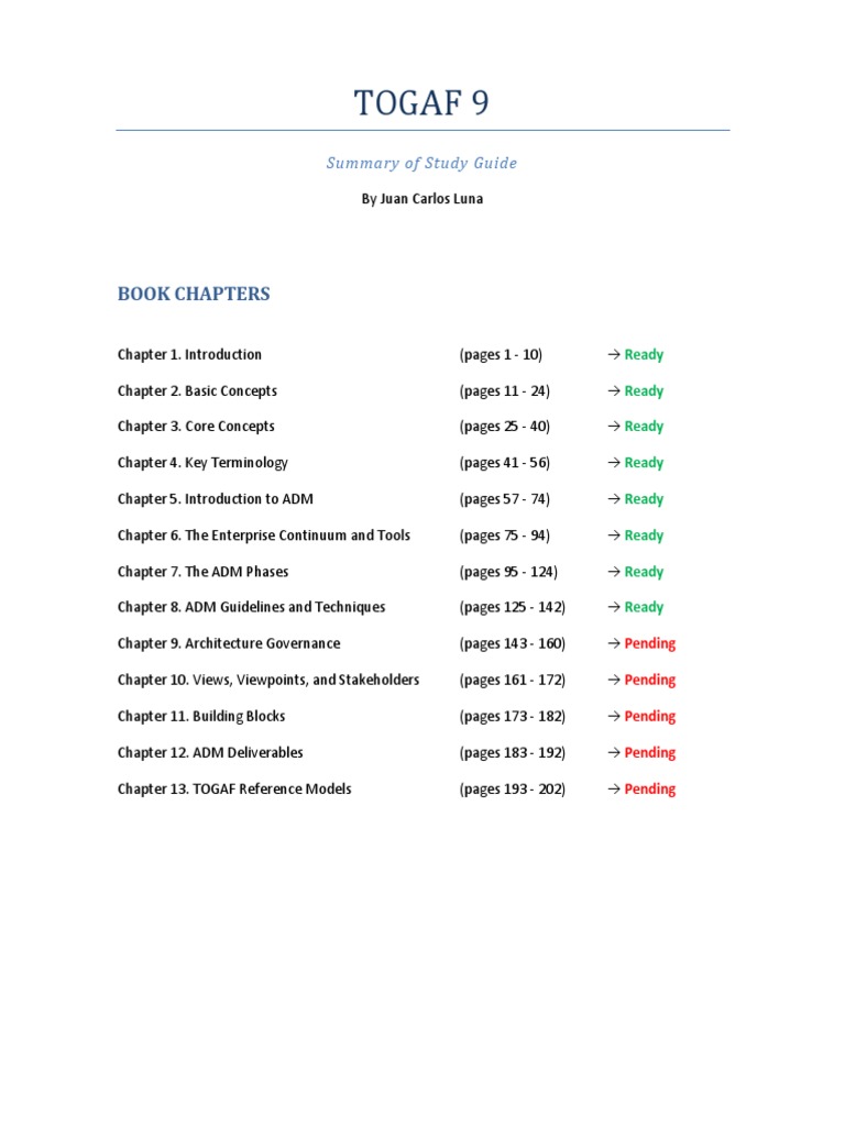 TOGAF 9 Summary of Study Guide | PDF | Enterprise Architecture | Governance