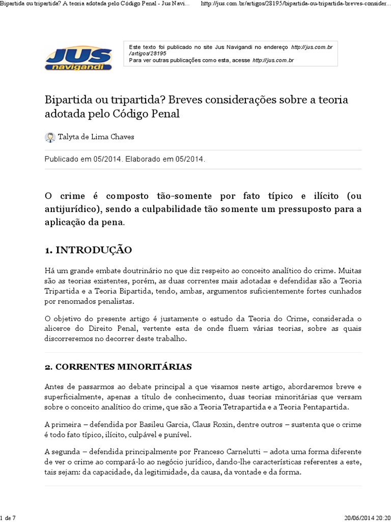 Teorias do Crime no Código Penal | PDF | Intenção (Direito Penal ...