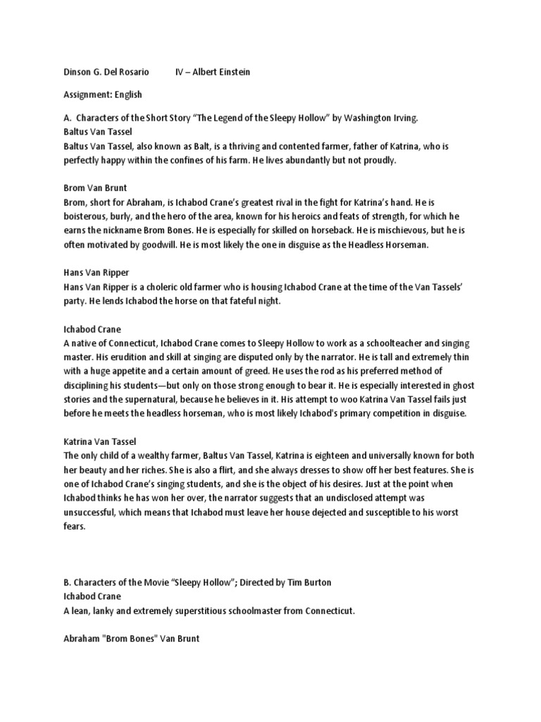 Characters of The Movie and The Book About The Sleepy Hollow | PDF ...