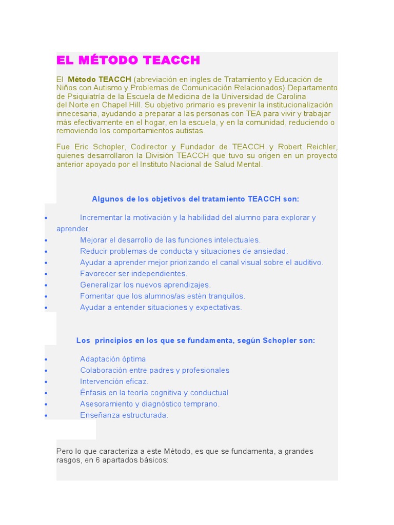 El Método Teacch | PDF | Autismo | Aprendizaje