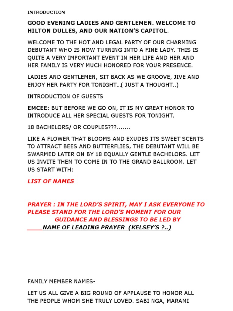 Sample Debut Program Script For Emcee - sworldfasr