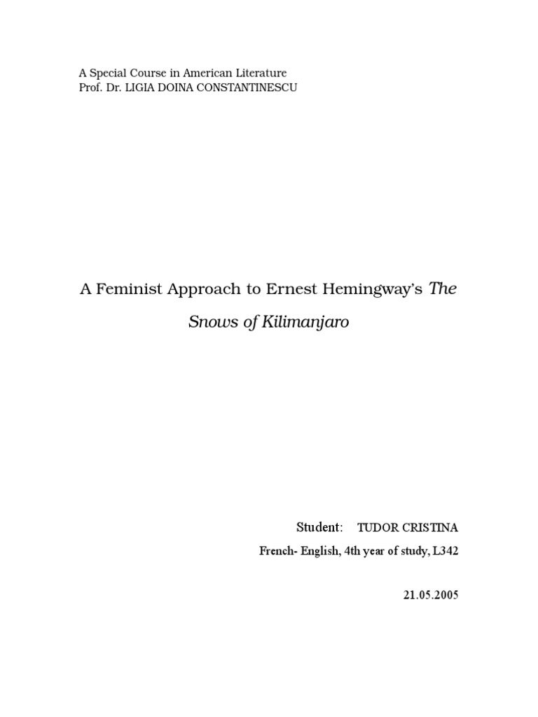 Feminist Analysis of Hemingway's Work | PDF | Feminism | Gender Studies