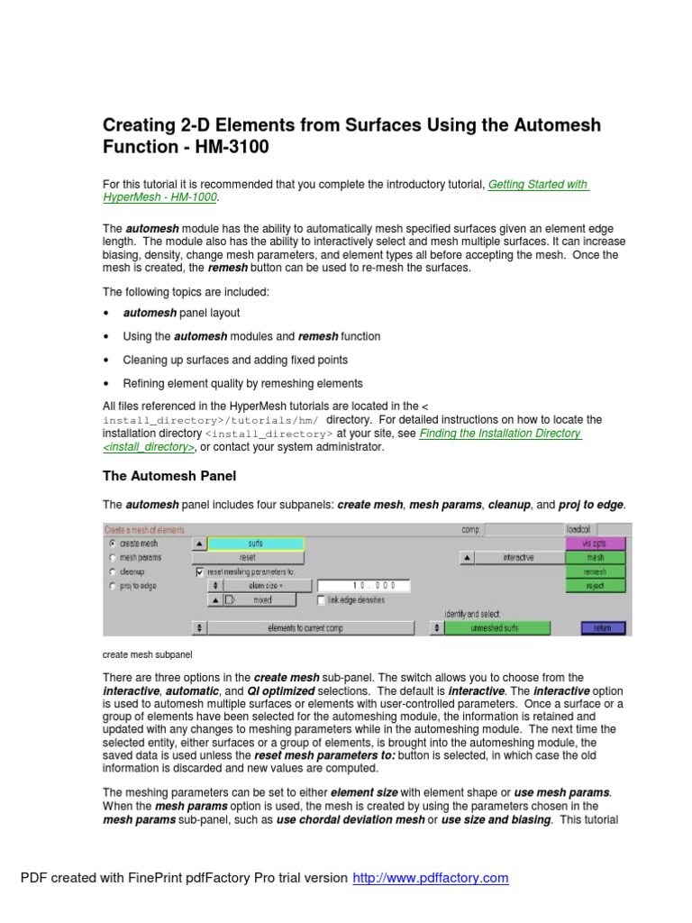 HyperMesh Automesh Tutorial Guide | PDF | Menu (Computing) | Vertex (Graph Theory)