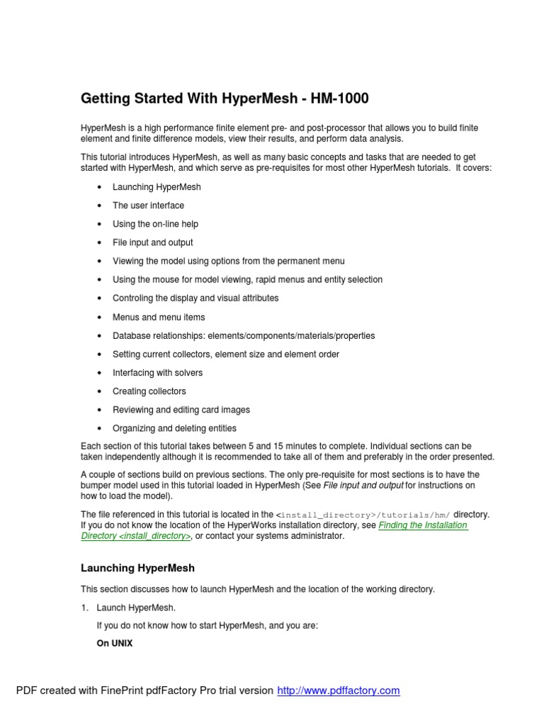 Printing - Getting Started With HyperMesh - HM-1000 | PDF | Menu (Computing) | Command Line ...