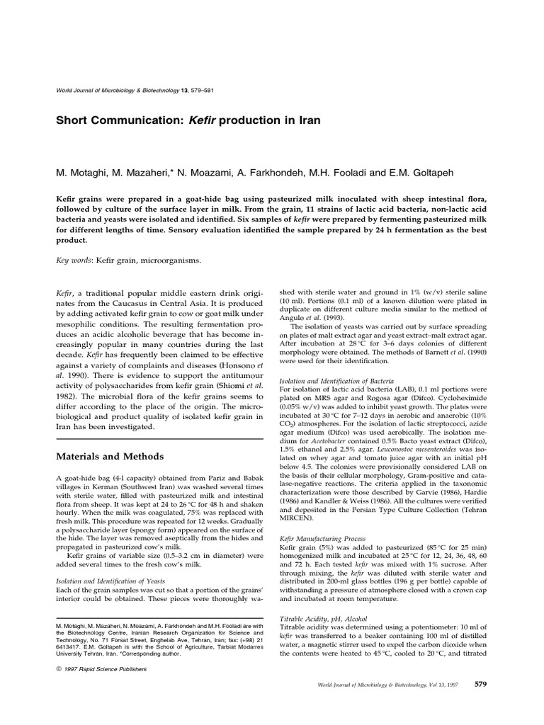 Kefir Production in Iran | PDF | Yeast | Milk