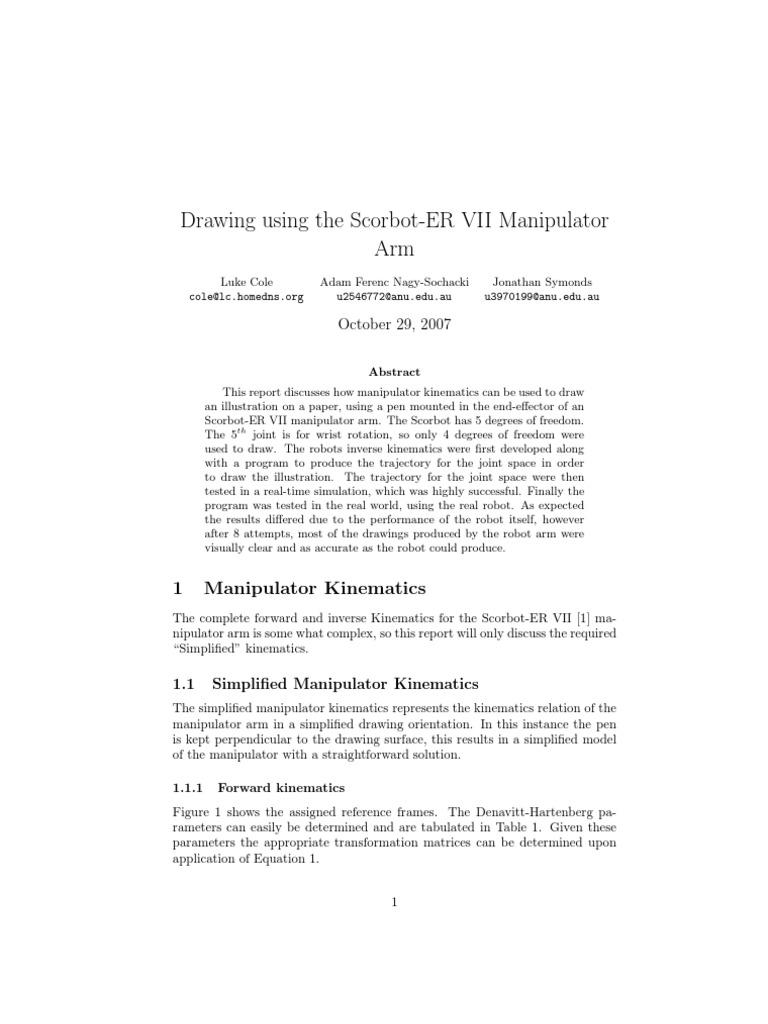 Drawing Using The Scorbot-ER VII Manipulator Arm | PDF | Kinematics | Simulation