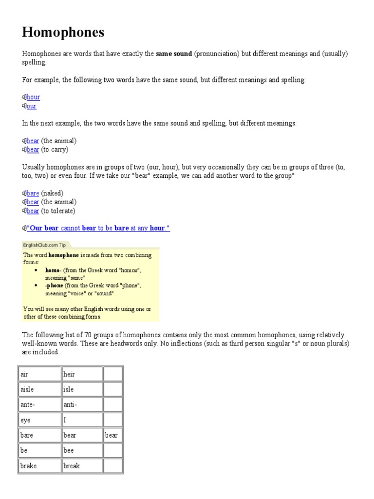 Homophones: Hour Our | PDF