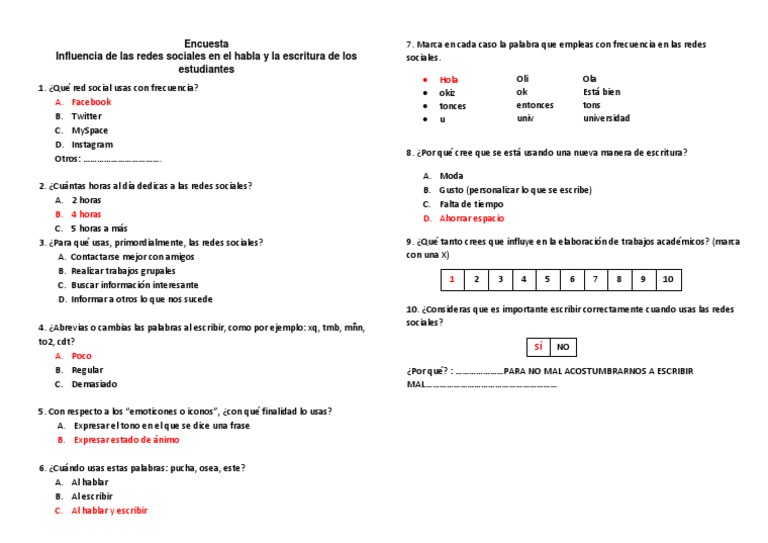 Encuesta Influencia de Redes Sociales en Habla y Escritura | PDF ...