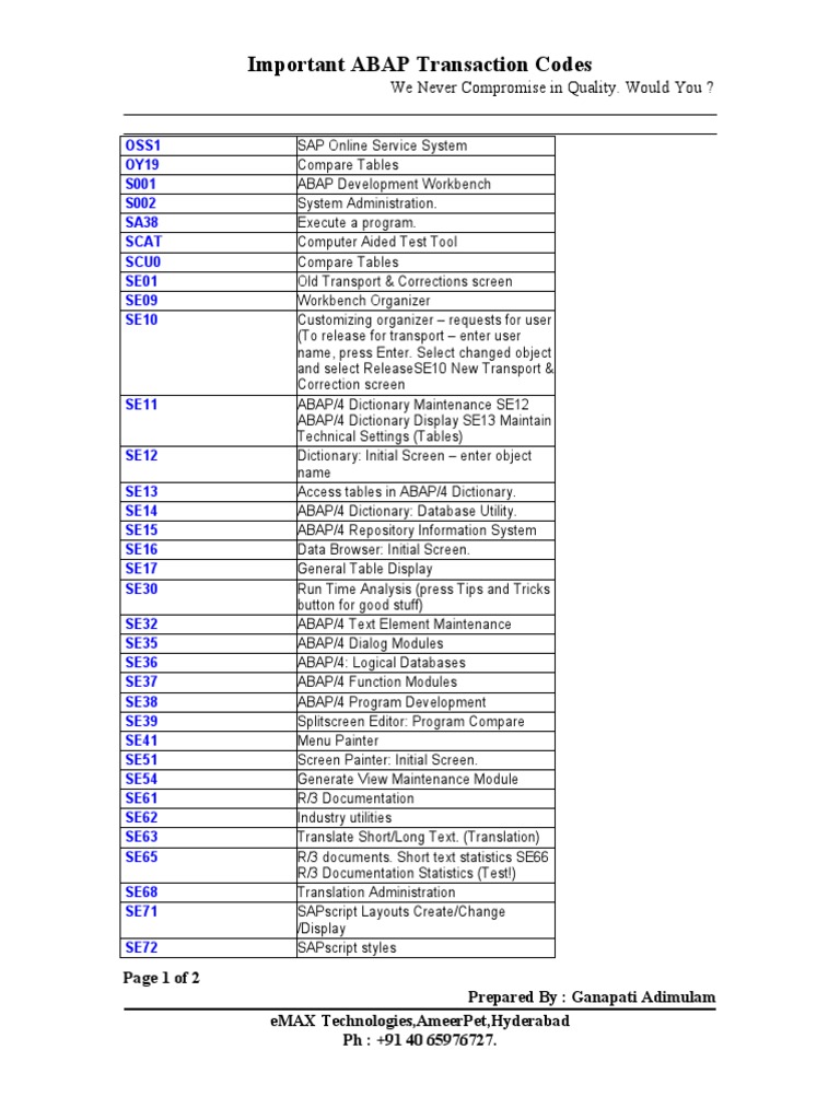 ABAP Tcodes | PDF | Computing | Intellectual Works