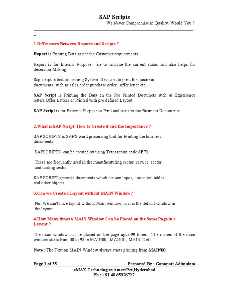 SAP Scripts: 1.differences Between Reports and Scripts ? | PDF ... SAP Scripts: 1.differences Between Reports and Scripts ? | PDF ...