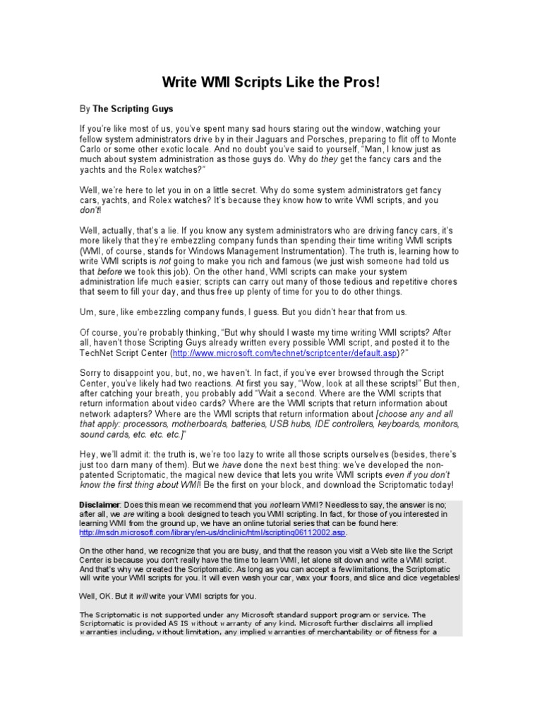 Write WMI Scripts Like The Pros | PDF | Microsoft Windows | Windows 2000