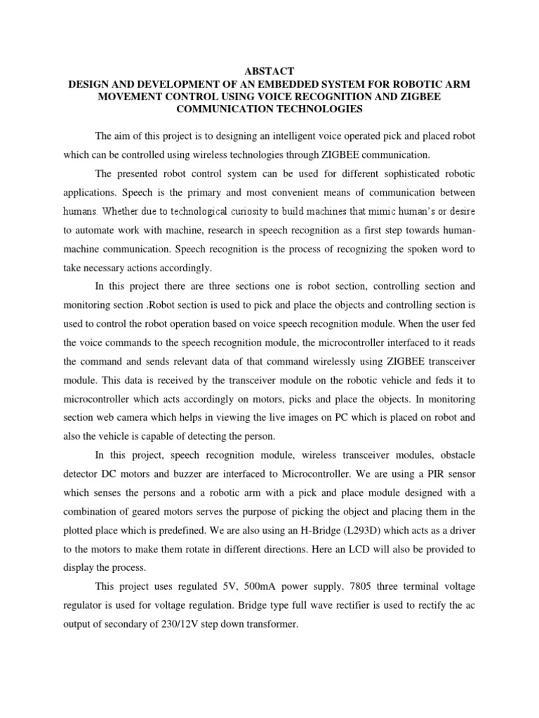 Design and Development of An Embedded System For Robotic Arm Movement Control Using Voice ...
