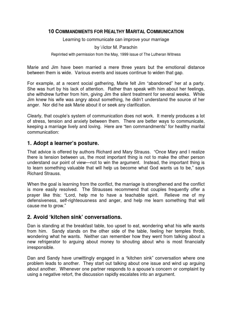 001 - 10 Commandments For Healthy Marital Communication | PDF | Anger ...