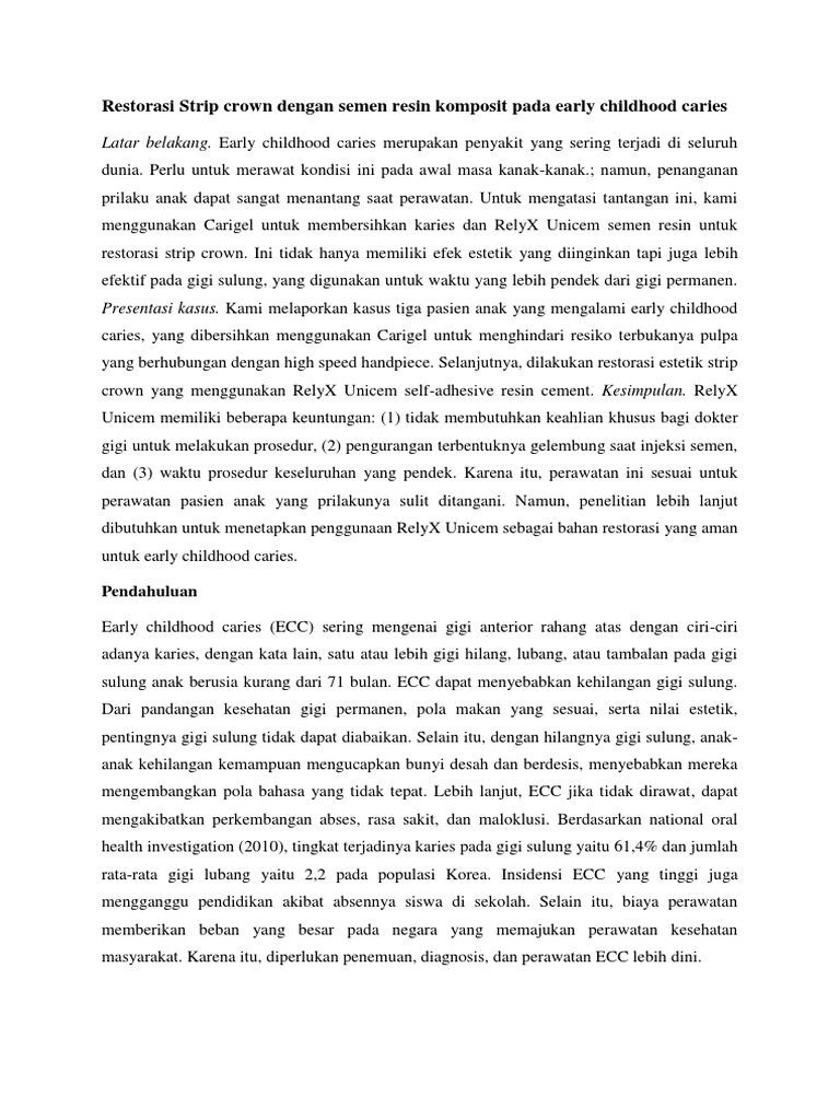 Restorasi Strip Crown Dengan Semen Resin Komposit Pada Early Childhood Caries | PDF | Kesehatan ...