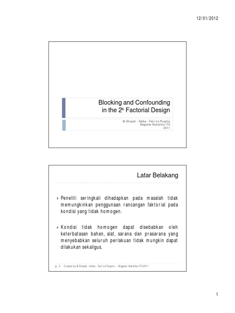 (PPT) BLOCKING AND CONFOUNDING IN THE 2 K FACTORIAL DESGIN | PDF