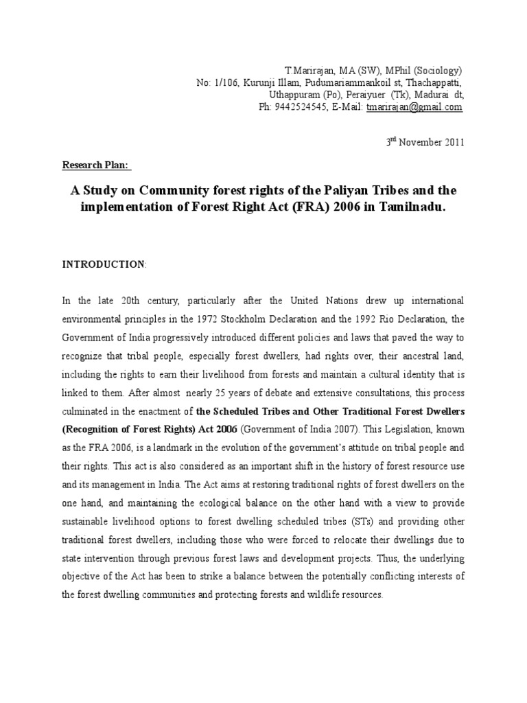 Paliyan Tribes and FRA 2006 in Tamil Nadu | PDF | Forests | Traditional ...