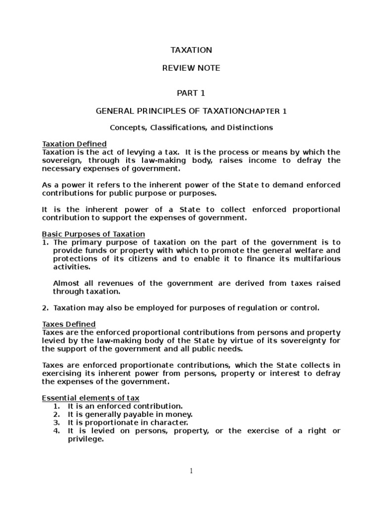 Taxation Review Note General Principles of Taxation | PDF | Business