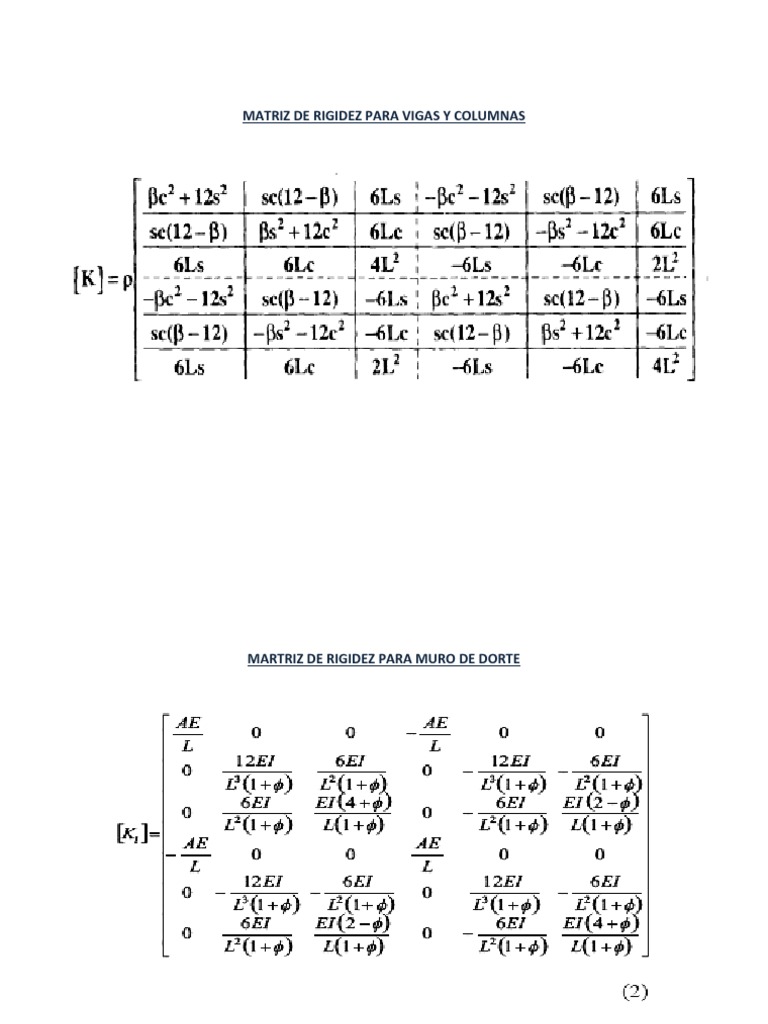 Matriz de Rigidez para Vigas y Columnas y Mueor de Corte | PDF