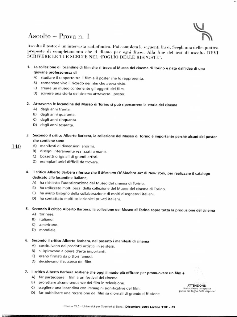 17 Modelli Di Test CILS Italiano C1 (Dicembre 2004) | PDF
