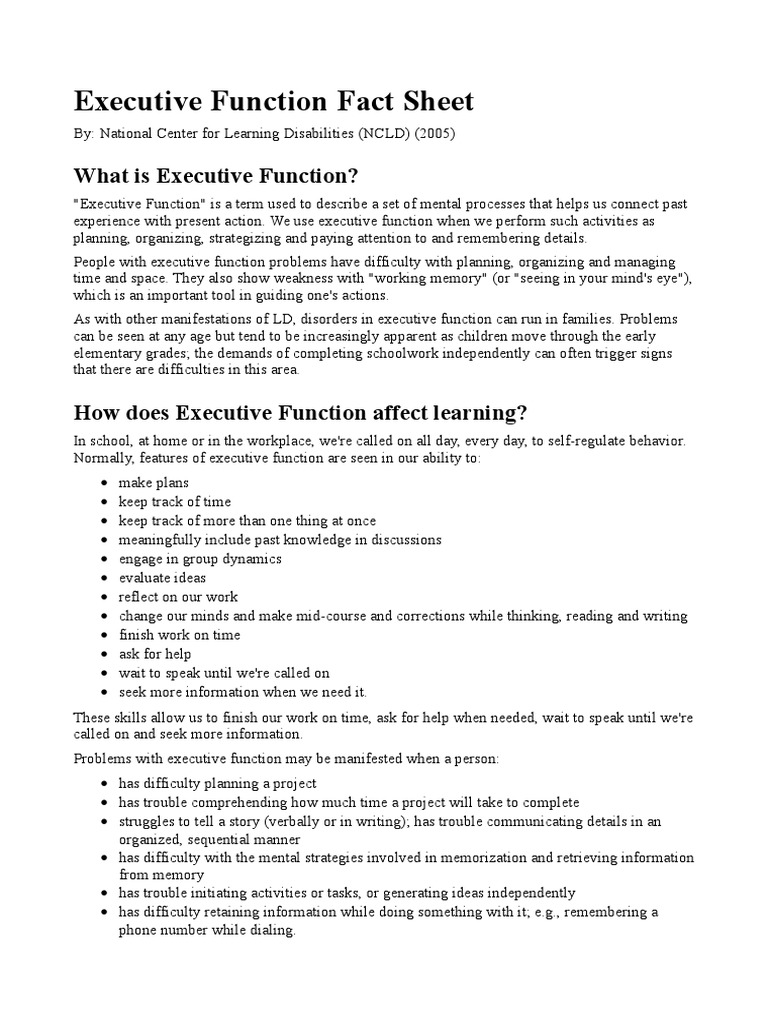 Executive Function Guide for Learning | PDF | Neuropsychology | Cognition