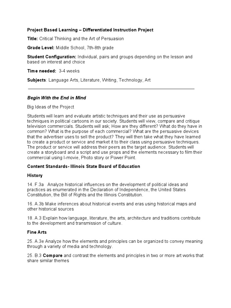 Project Based Learning-Outline with References | Persuasion ...