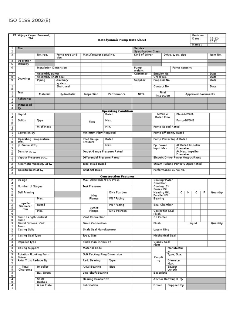 Iso 5199 Technical Specification for Centrifugal Pump-class II Data ...