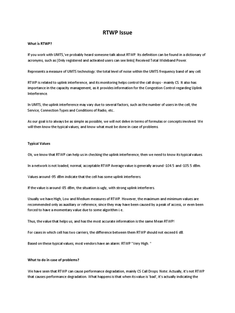 RTWP Issue | PDF | Antenna (Radio) | Electromagnetic Interference