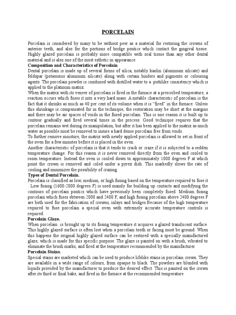 Porcelain: Composition and Characteristics of Porcelain | PDF ...