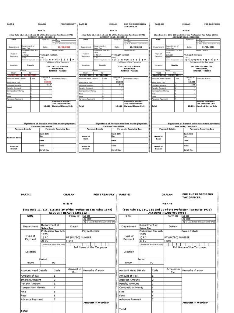 MTR 6 PT Excel Format | Payments | Taxes