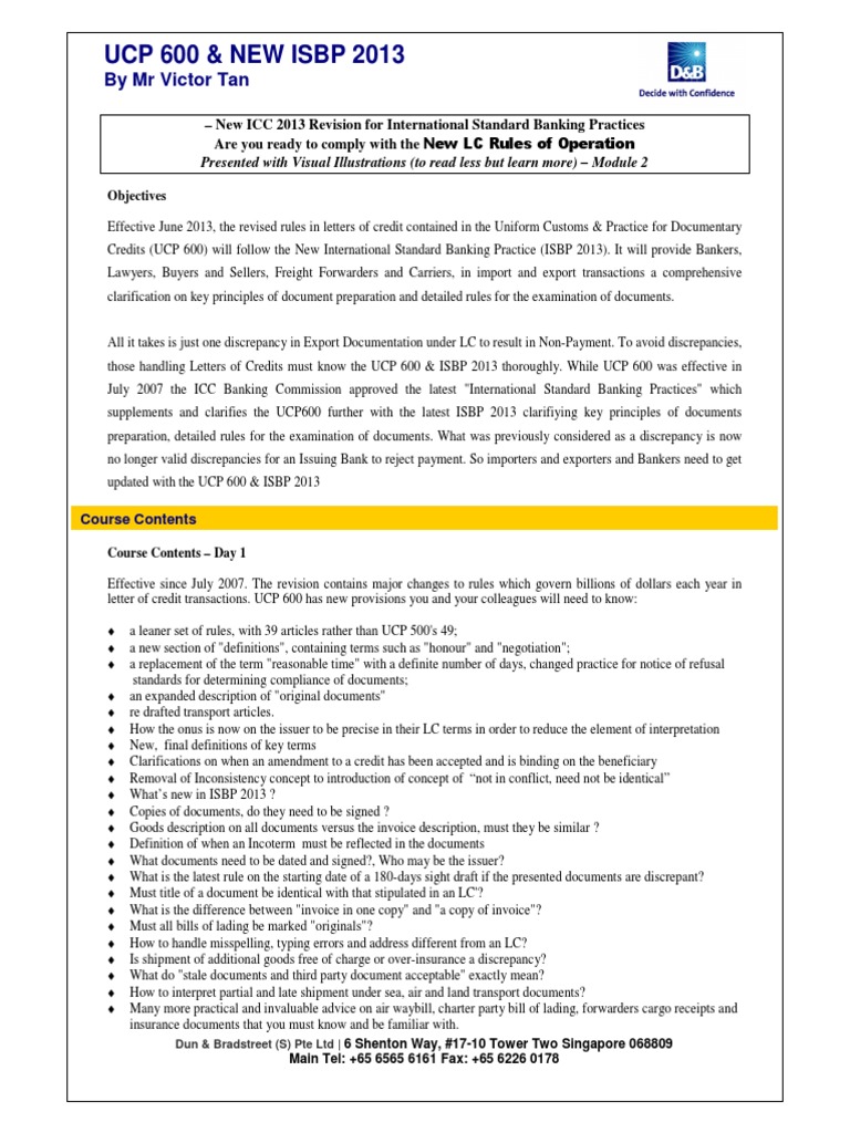 Ucp 600 & New Isbp 2013 - Oct | PDF | Letter Of Credit | Money