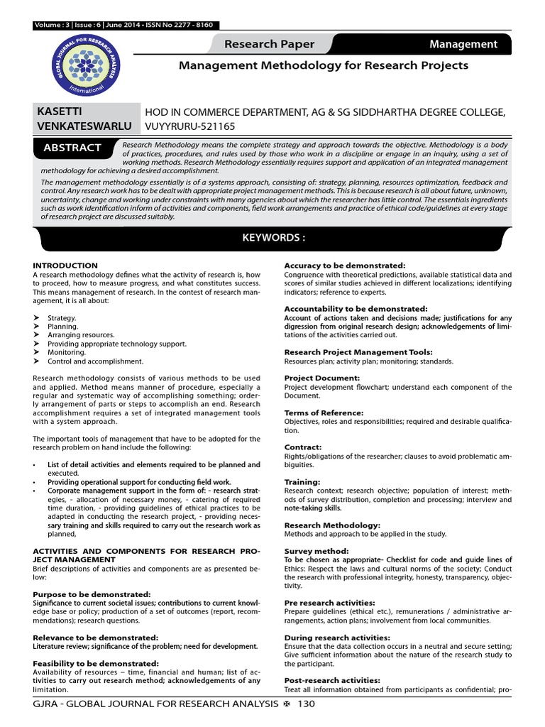 Research Paper Management Methodology For Research Projects | PDF ...