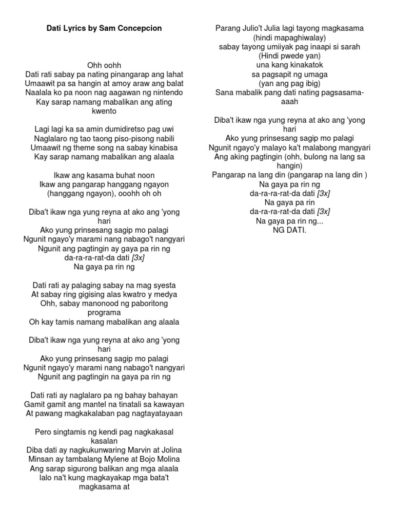 Dati Lyrics by Sam Concepcion | PDF