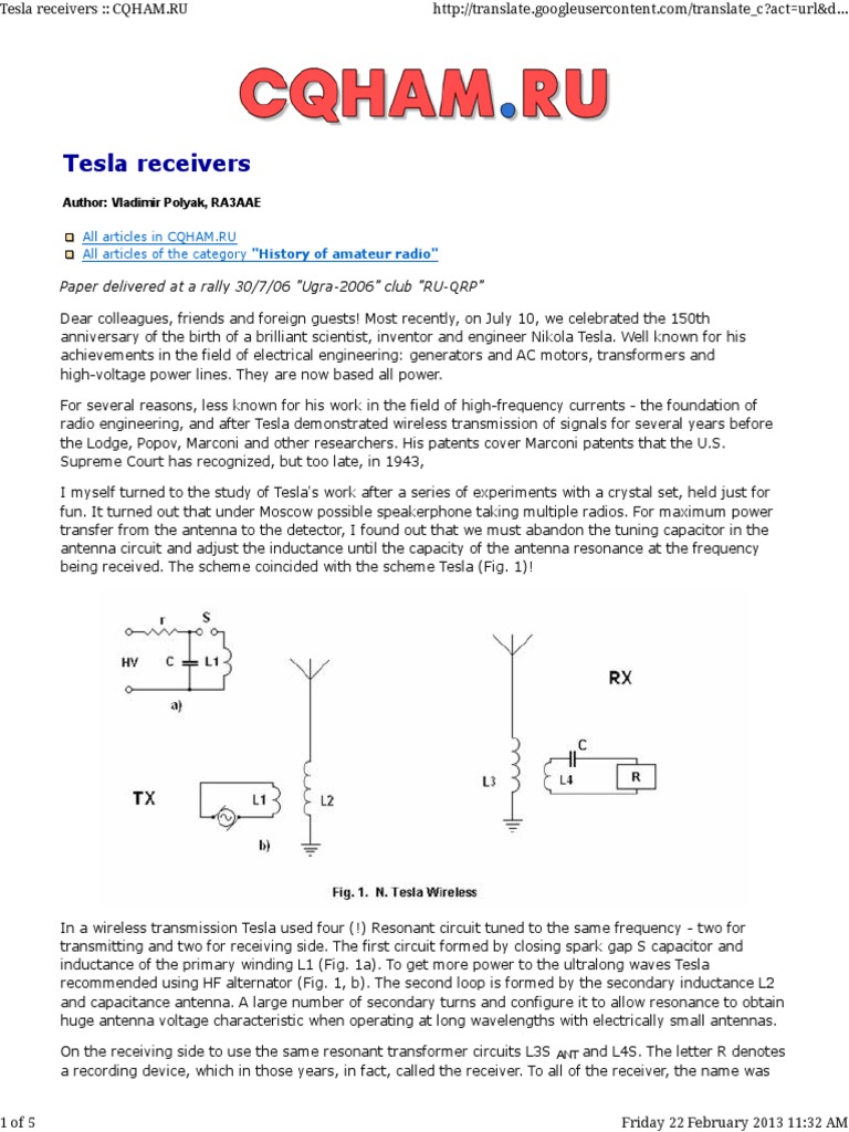 Tesla Receivers | Download Free PDF | Antenna (Radio) | Nikola Tesla