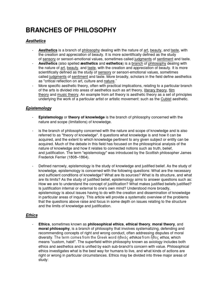 Branches of Philosophy | PDF | Aesthetics | Epistemology