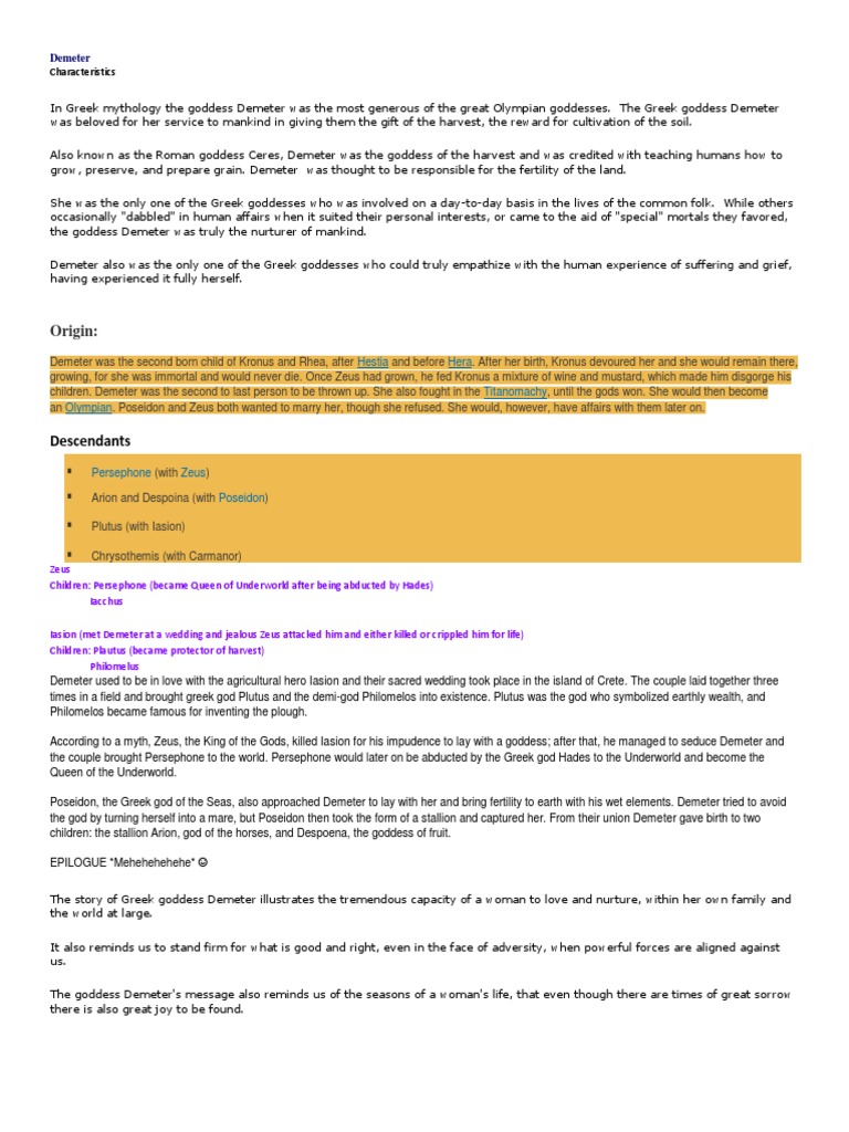 Demeter | PDF | Hades | Persephone
