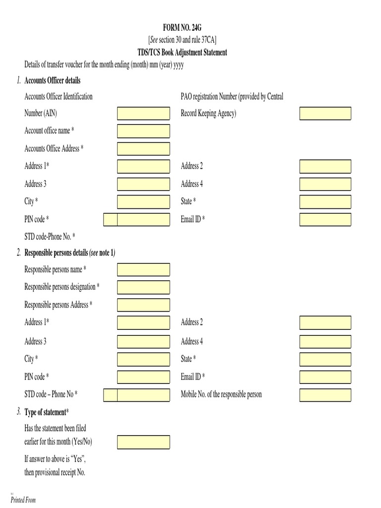 Accounts Officer Details: Form No. 24G TDS/TCS Book Adjustment ...