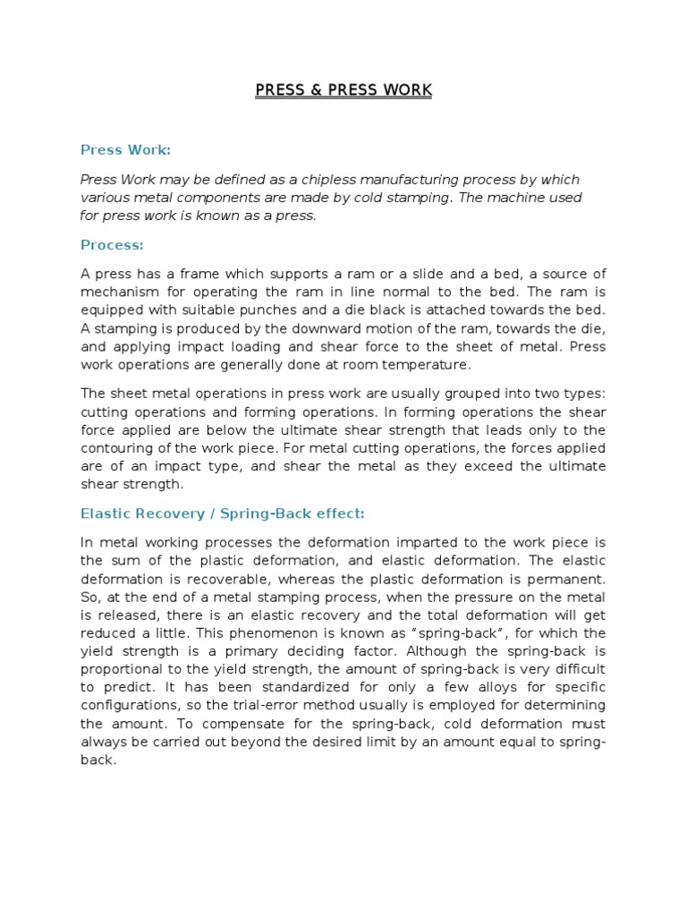 Press & Press Work | Download Free PDF | Sheet Metal | Procedural Knowledge