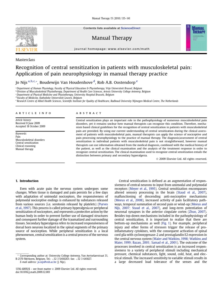 Central Sensitization Manual Therapy | Pain | Medical Diagnosis