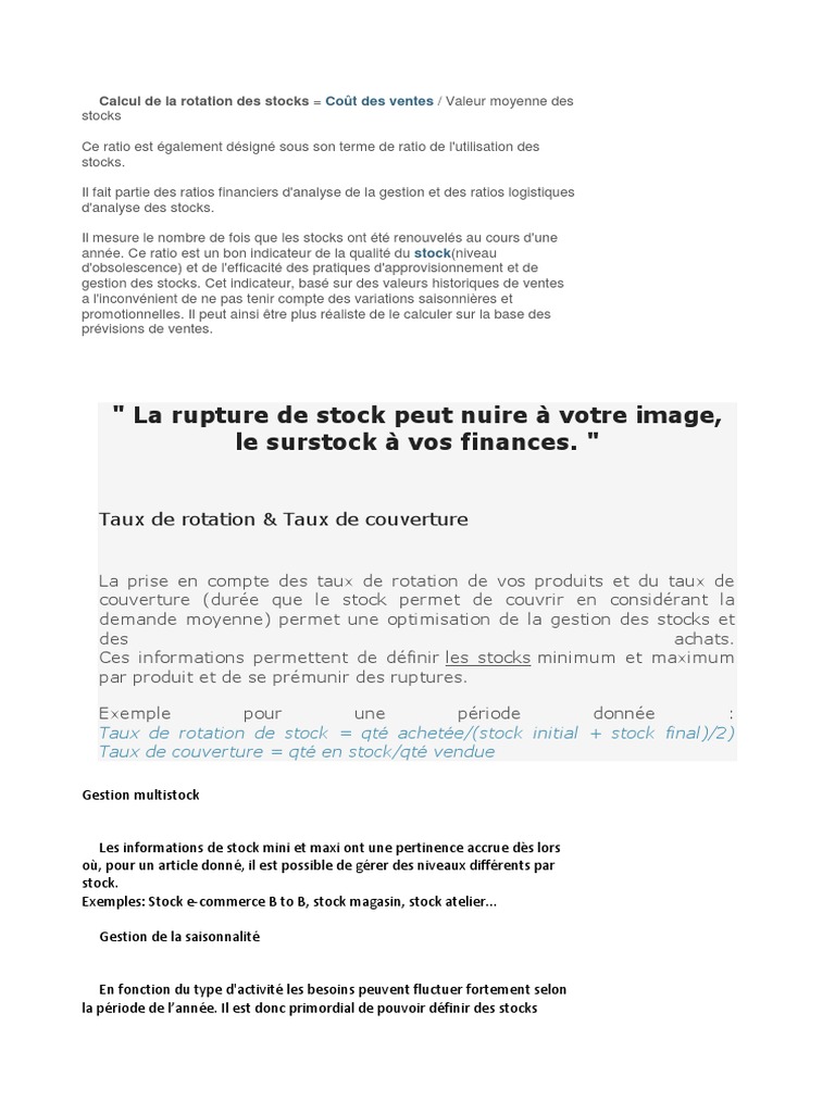 Taux de rotation des stocks expliqué | PDF | Inventaire | Stockage de l ...
