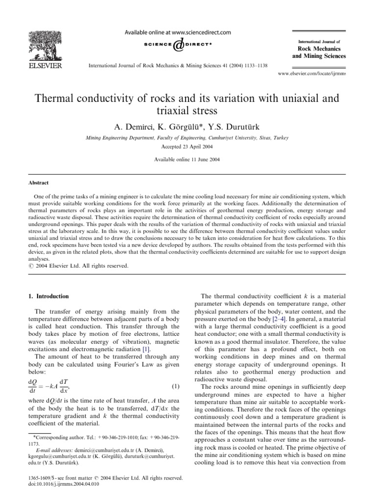 1 - Thermal Conductivity of Rocks and Its Variation With Uniaxial and ...