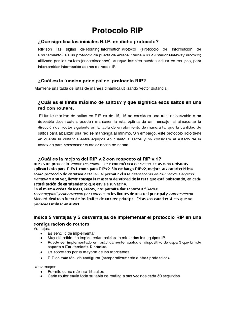 Protocolo RIP | PDF | Enrutador (Computación) | Enrutamiento